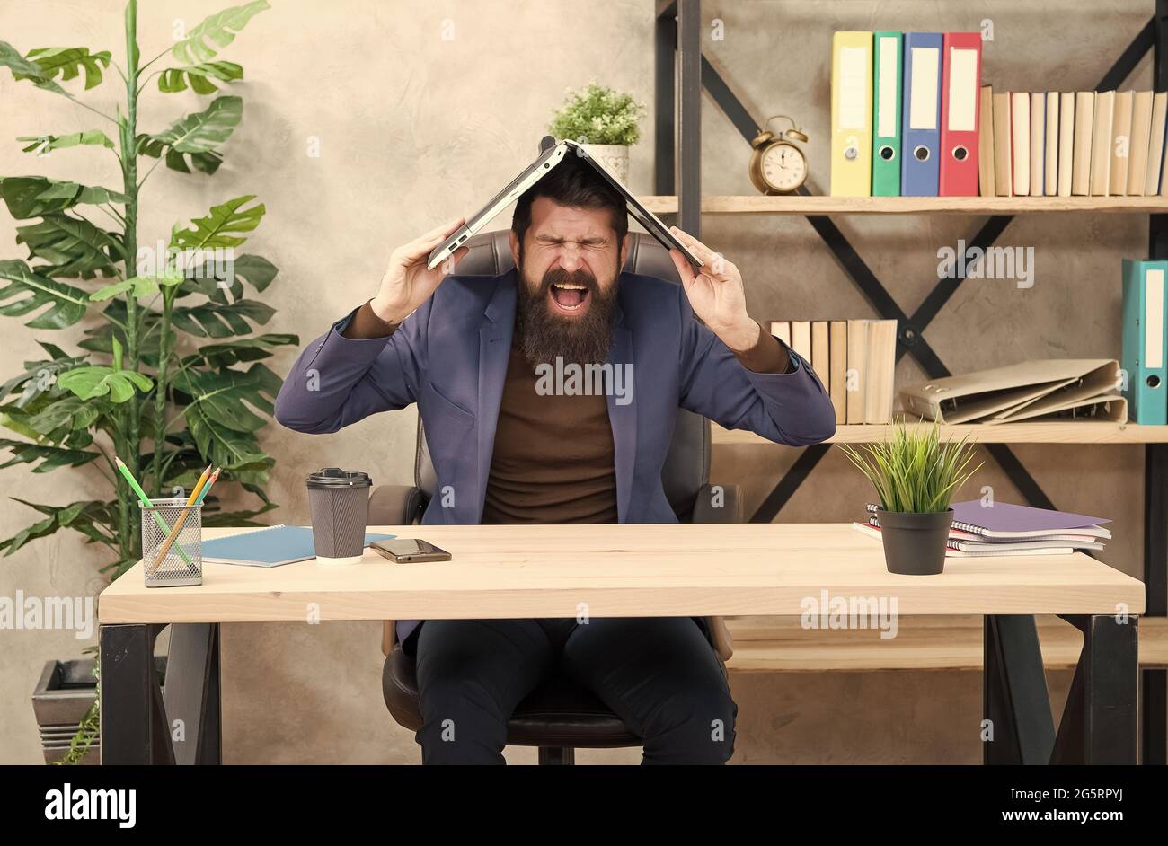 Man In Office Screaming Desk High Resolution Stock Photography and ...