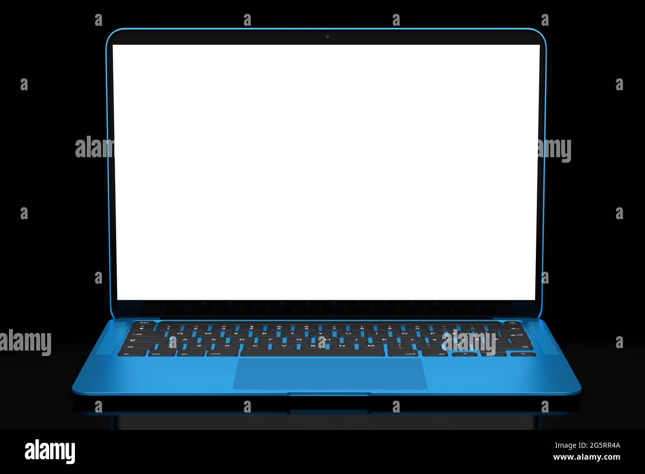 Realistic aluminum laptop with empty white screen isolated on black ...
