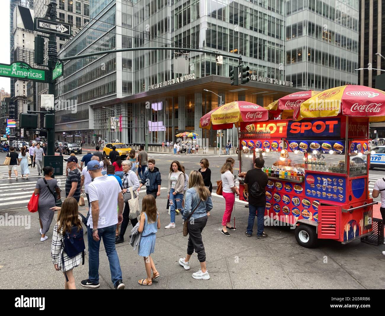 Hot dog vendor has a prime spot at the corner of 6th Avenue and 42nd ...