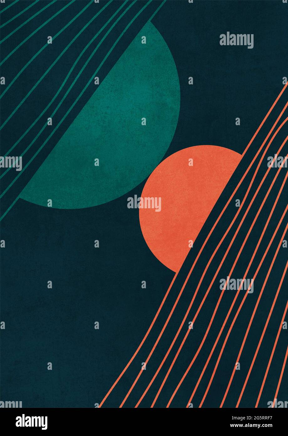 Two opposite half circle touching with thick color lines in dark ...