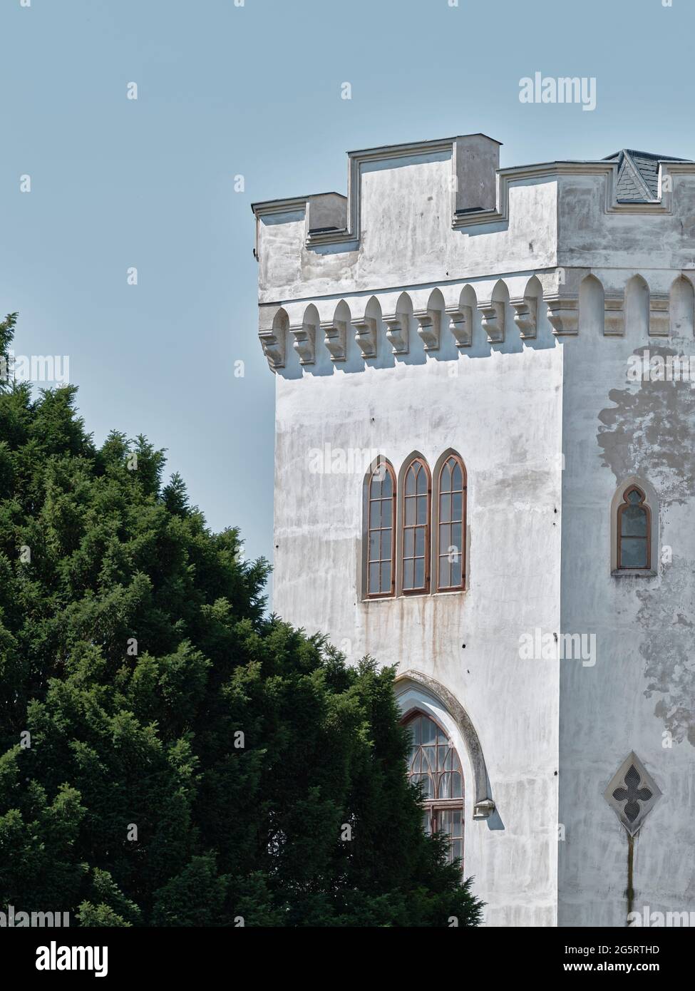 Rusovce castle windows and side tower detail, Slovakia Stock Photo - Alamy
