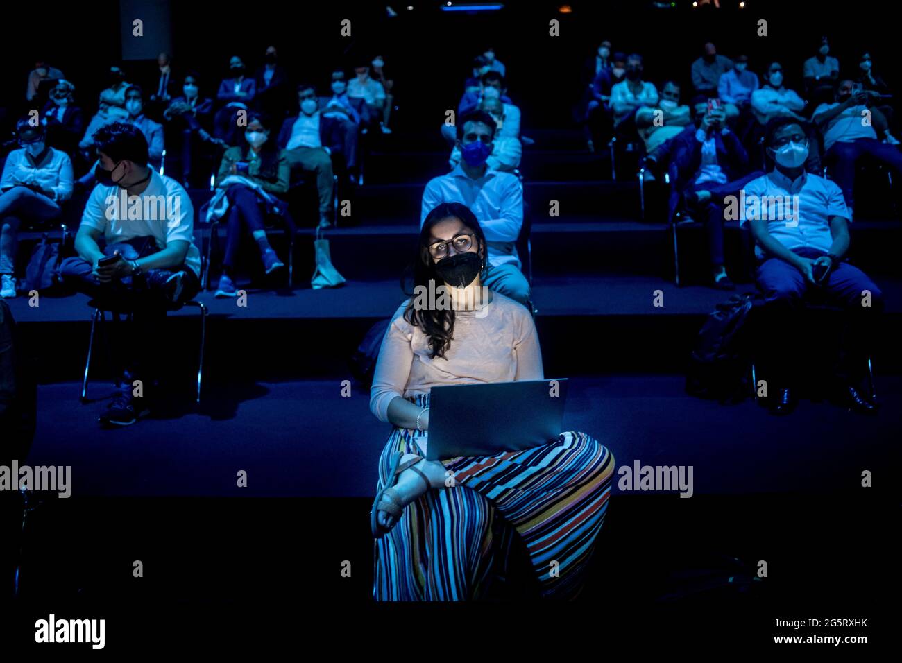 June 29, 2021, Barcelona, Spain: Attendants during the video conference ...