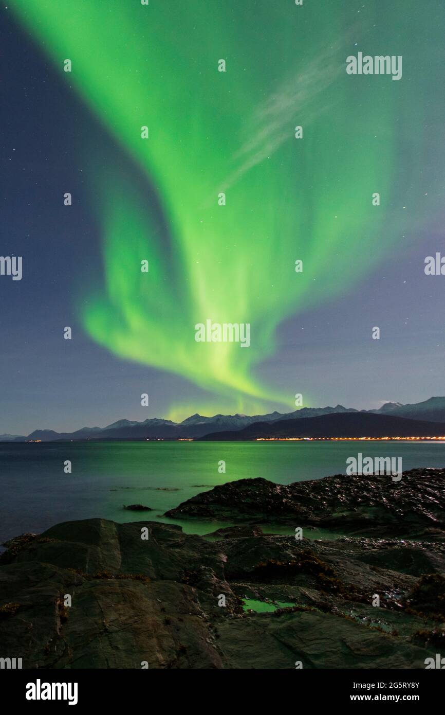 Northern lights (aurora borealis) in Northern Norway near Tromso Stock ...