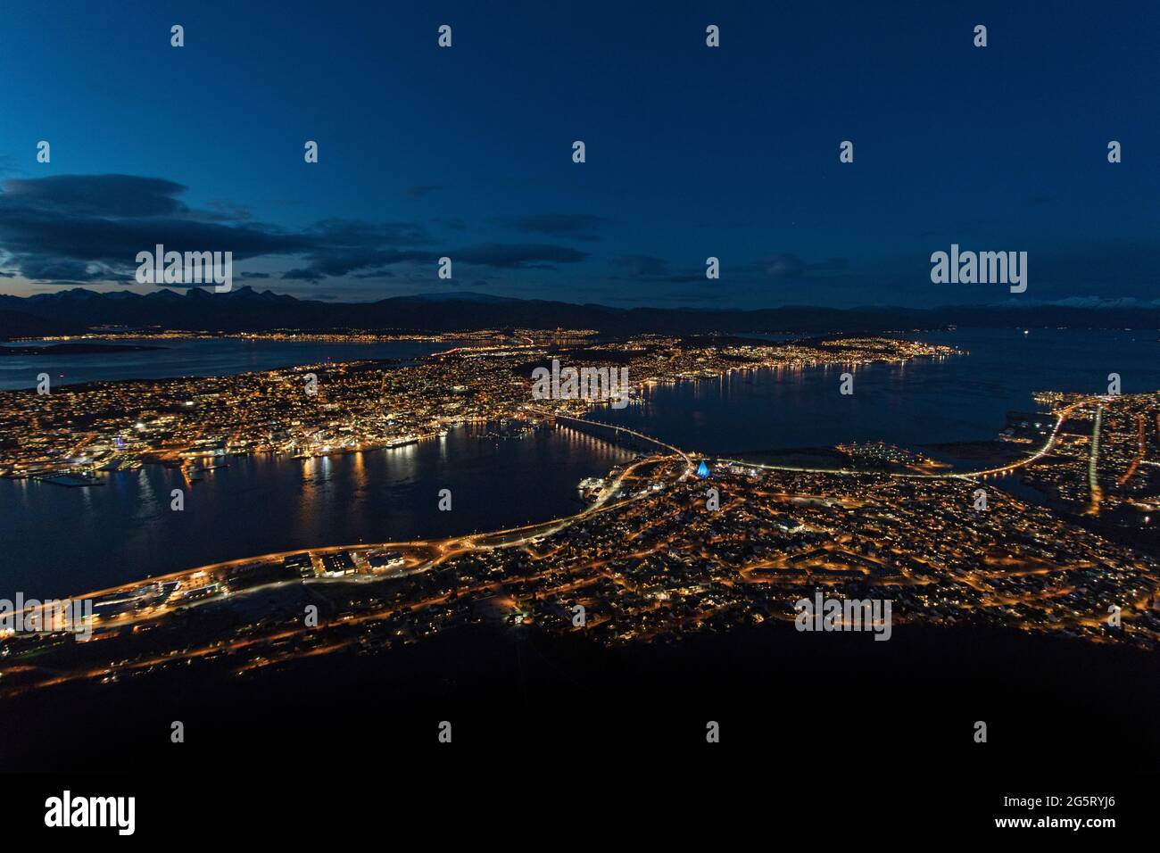 Night view of Tromso from Mount Storsteinen in Norway Stock Photo - Alamy