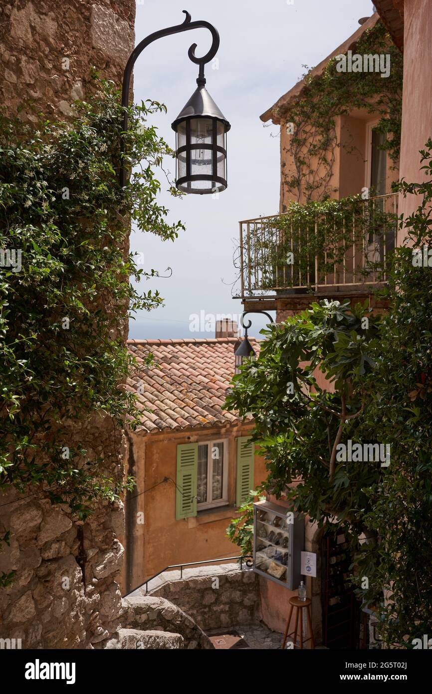 Eze, France - June 17, 2021 - a medieval town in the hills of the ...