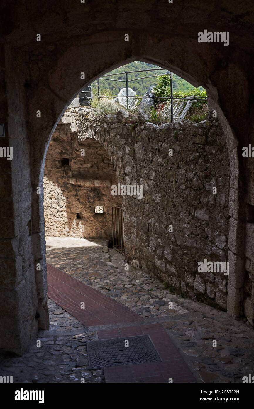 Eze, France - June 17, 2021 - a medieval town in the hills of the ...