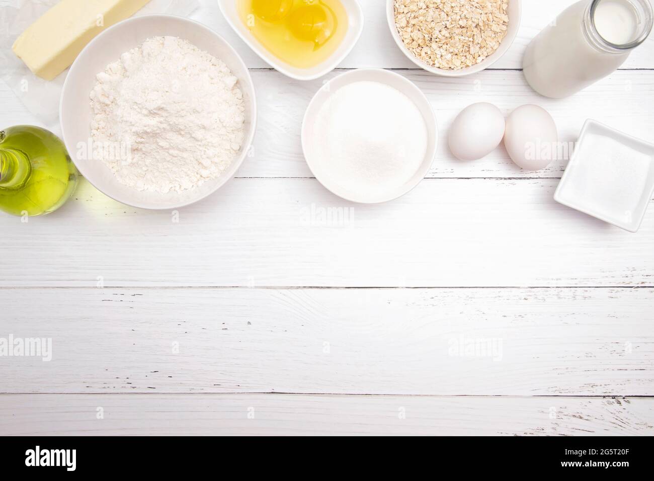 Baking Background on a White Wood Table Stock Photo - Alamy