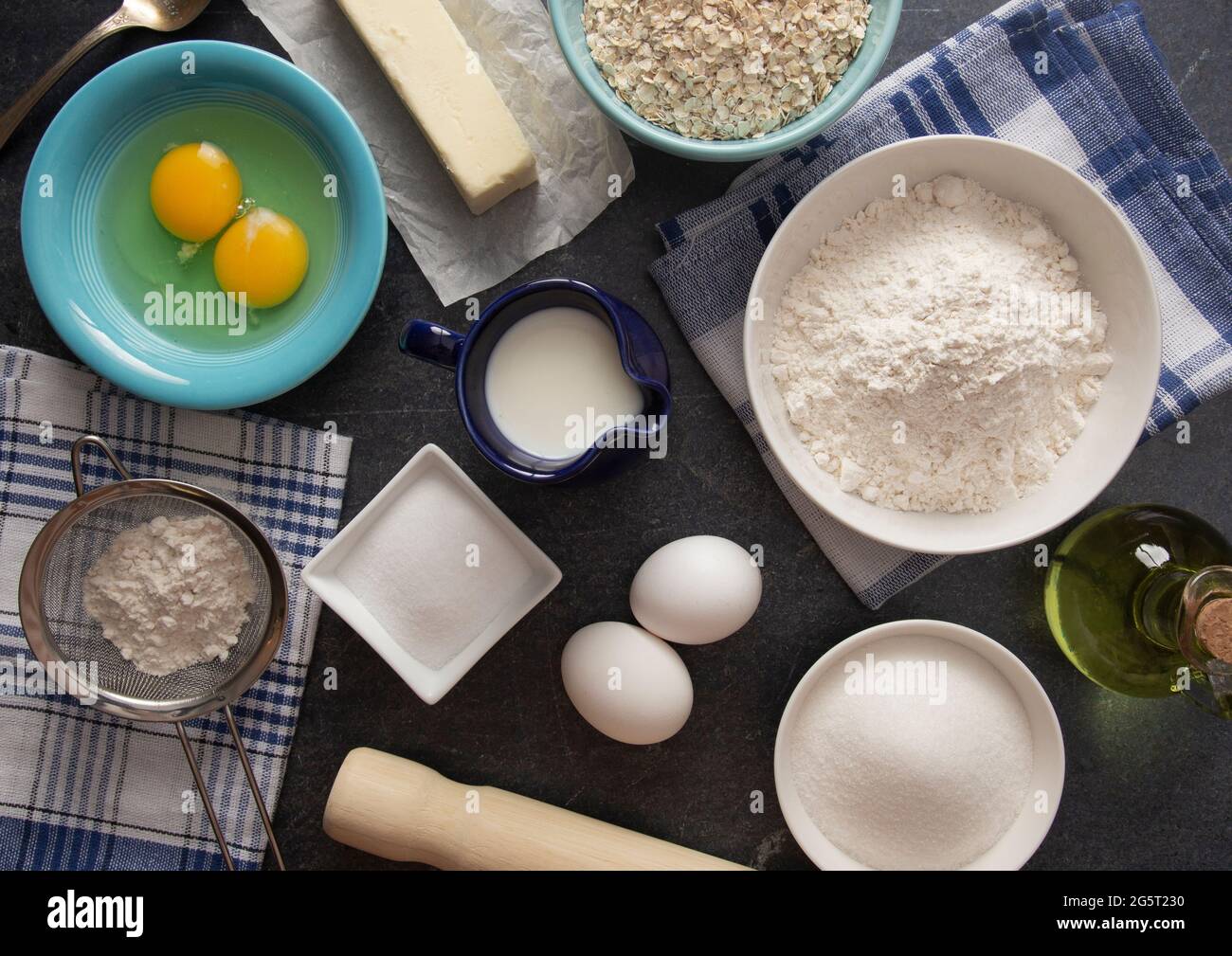 Baking Background on a Dark Slate Tabletop Stock Photo - Alamy