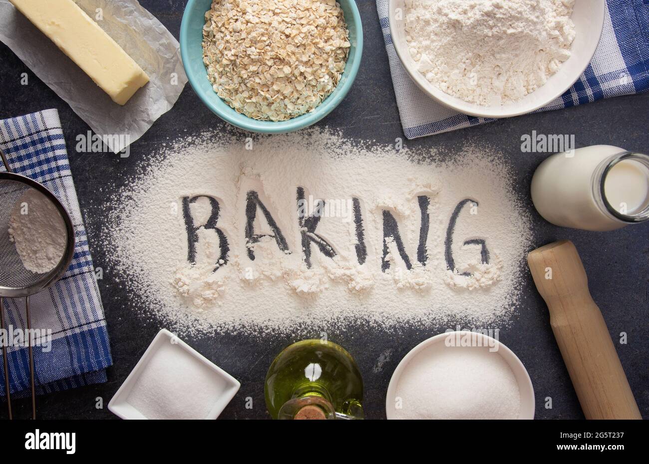 Baking Background on a Dark Slate Tabletop Stock Photo - Alamy