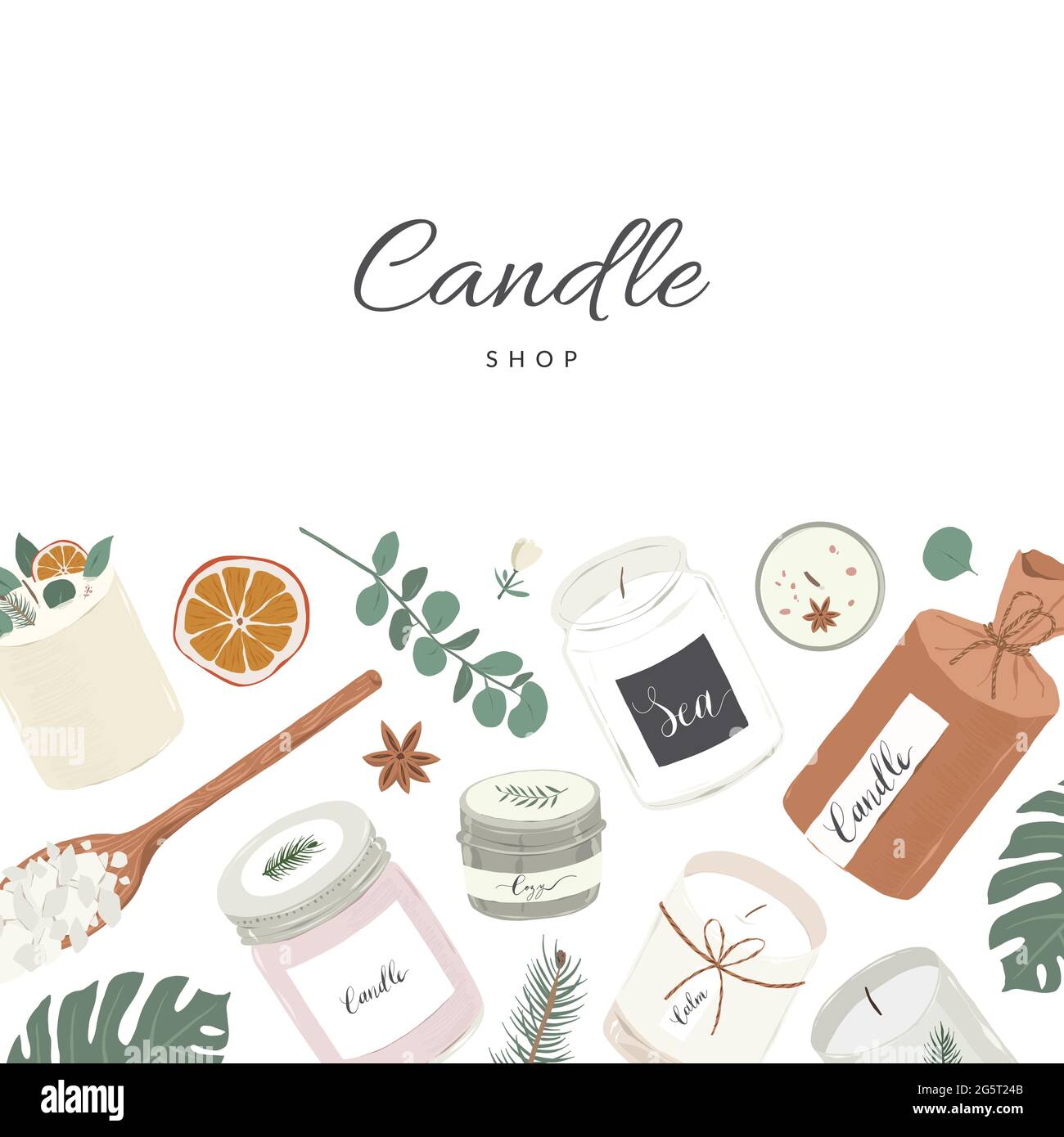 Scented candles card template, vector frame with copy space decorated ...
