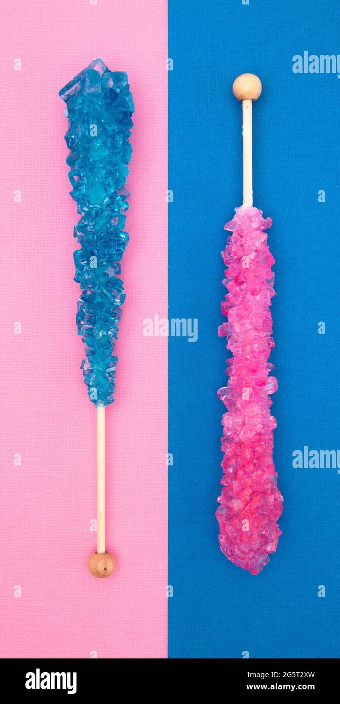 Blue and Pink Rock Candy on a Stick on a White Background Stock Photo ...