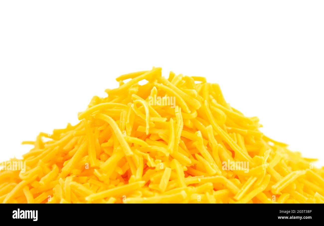 Grated Cheddar Cheese on a White Background Stock Photo - Alamy