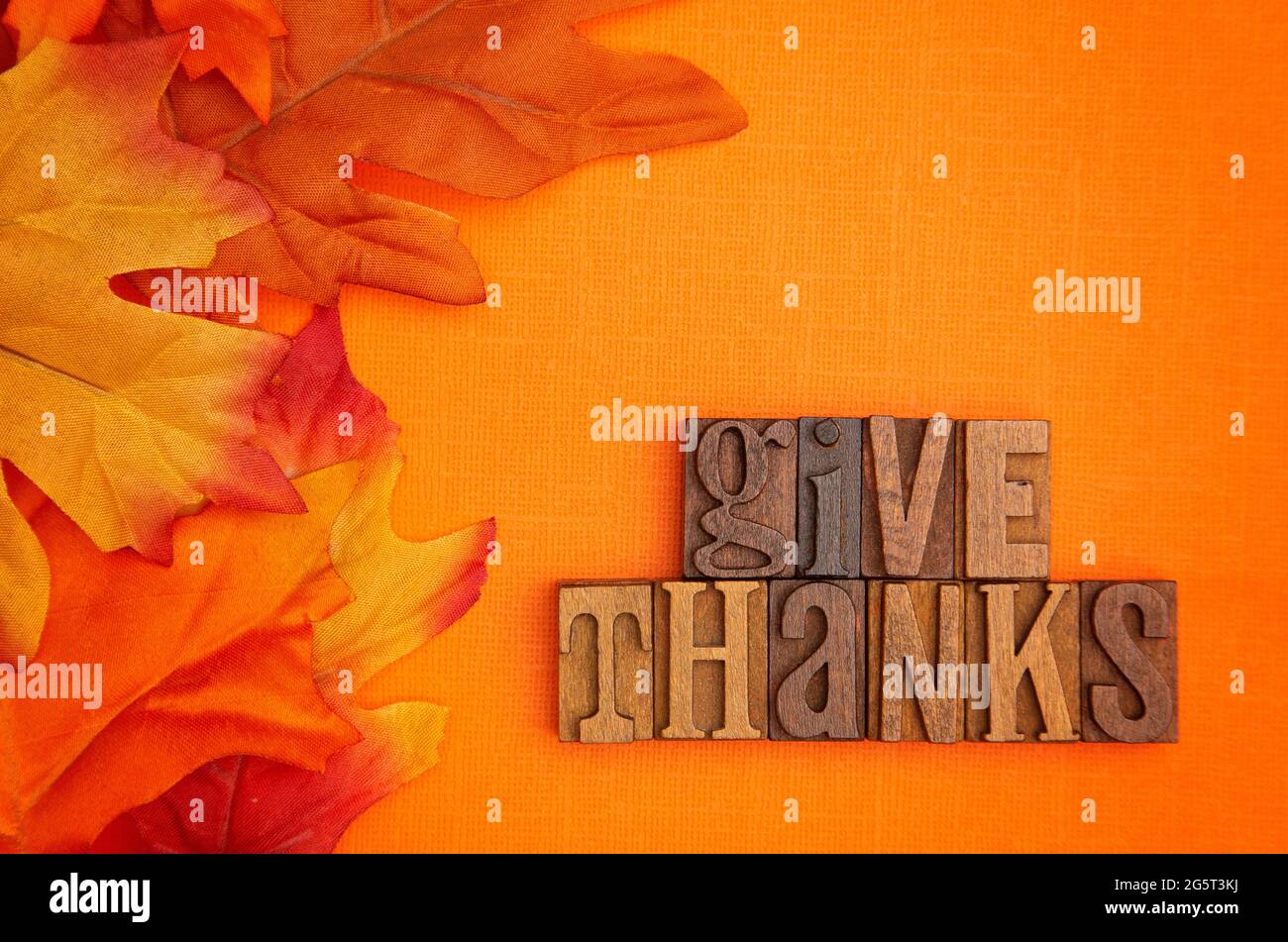 An Autumn Background with the Words Saying Give Thanks in Block Letters ...
