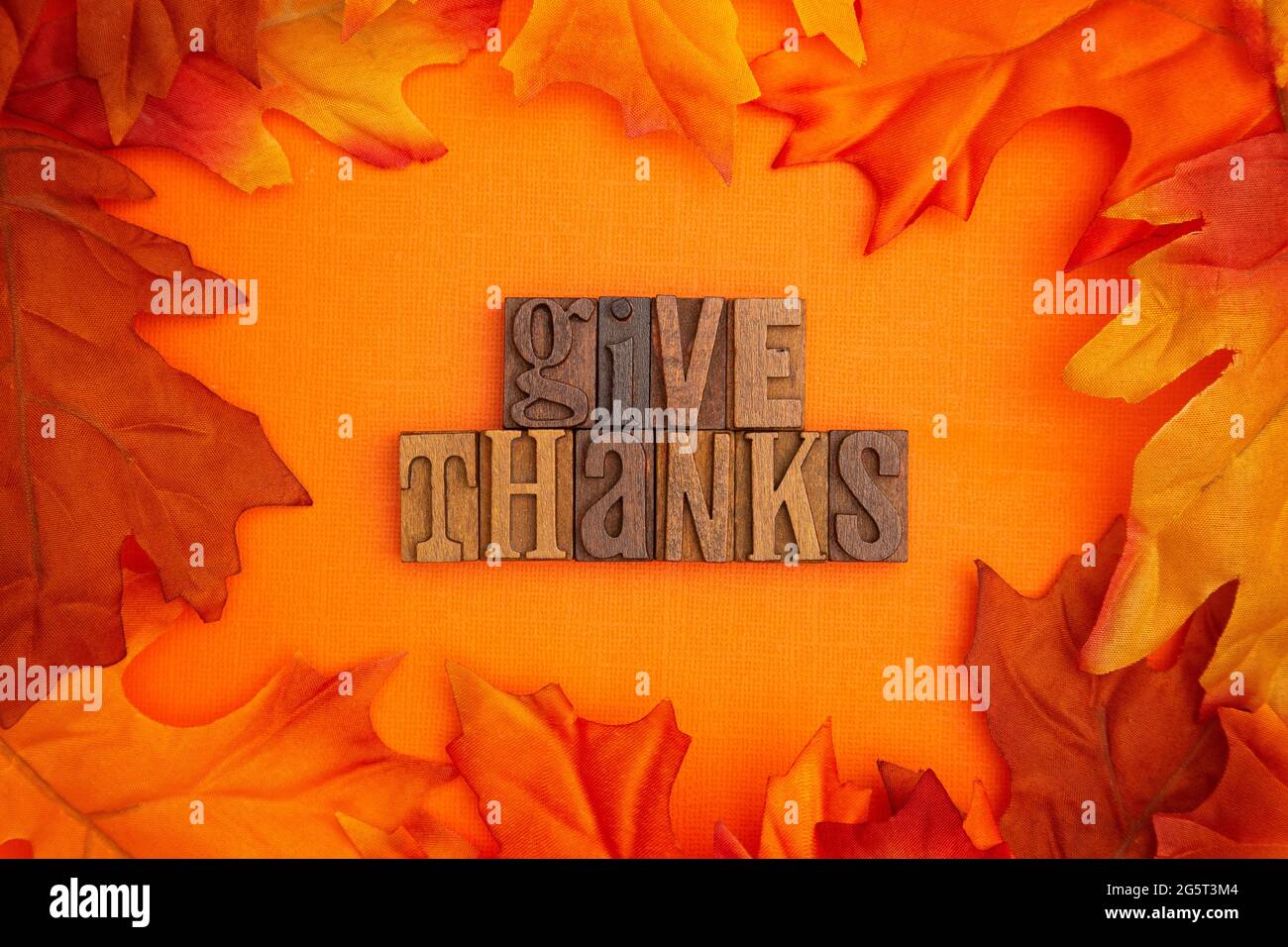 An Autumn Background with the Words Saying Give Thanks in Block Letters ...