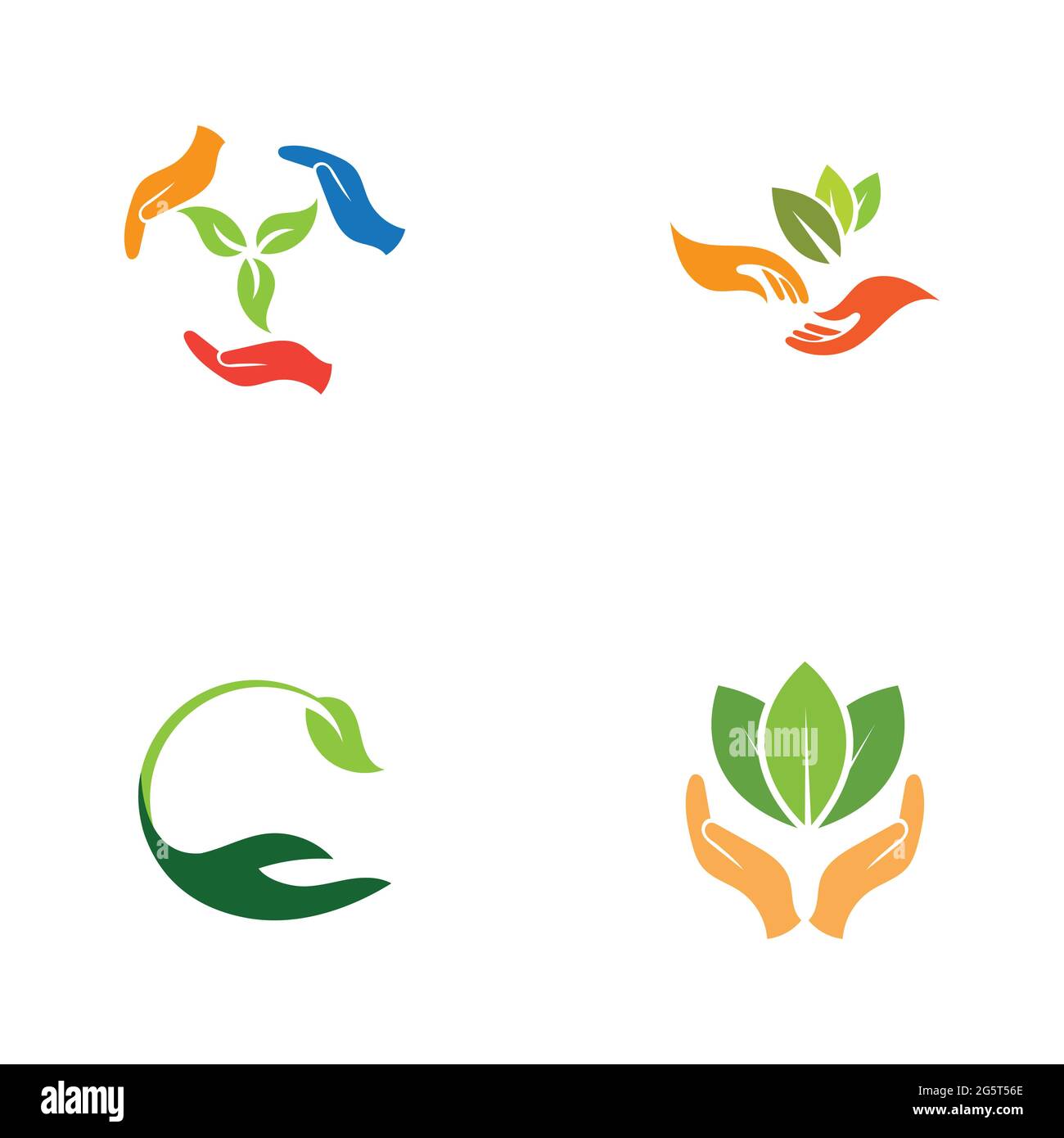 creative hand and leaf logo vector illustration design template Stock ...