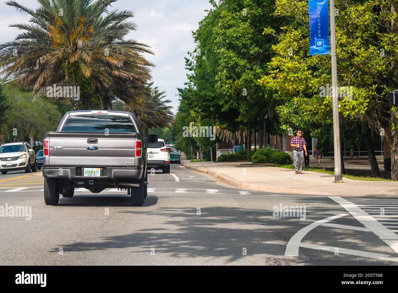Gainesville, USA - April 27, 2018: Road street cars in downtown Florida ...