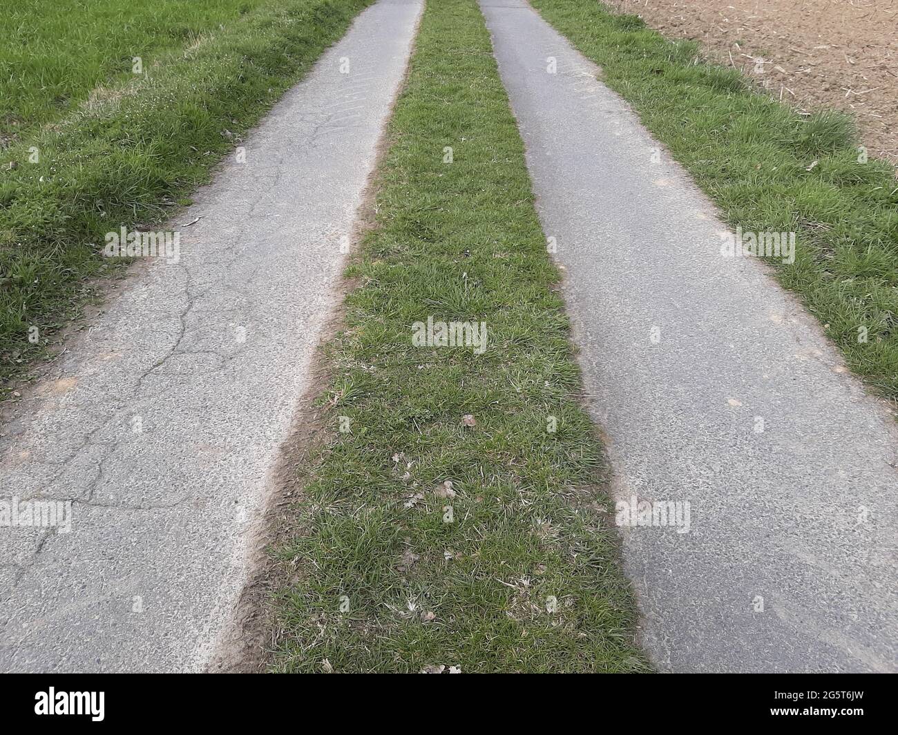 green centre strip between sealed tracks on a field path, Germany Stock ...