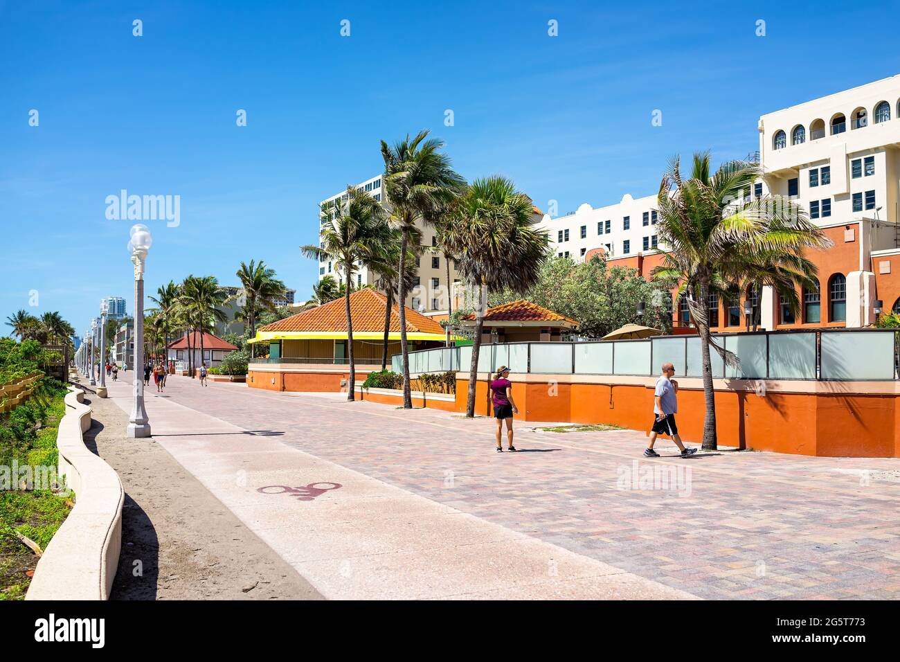 Hollywood, USA - May 6, 2018: Beach broadwalk walkway in Florida at ...
