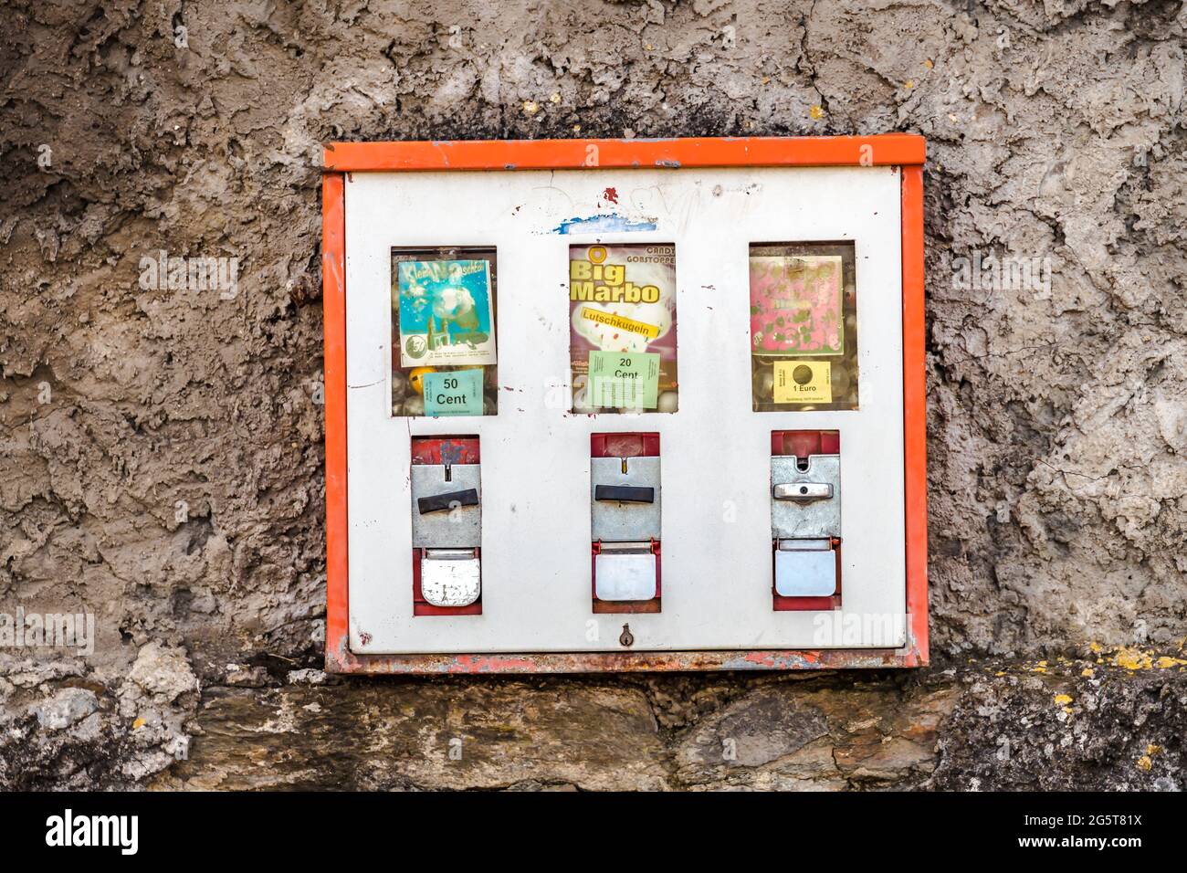 Huettenberg, Germany 2021-02-12: Old Vintage chewing gum machine ...