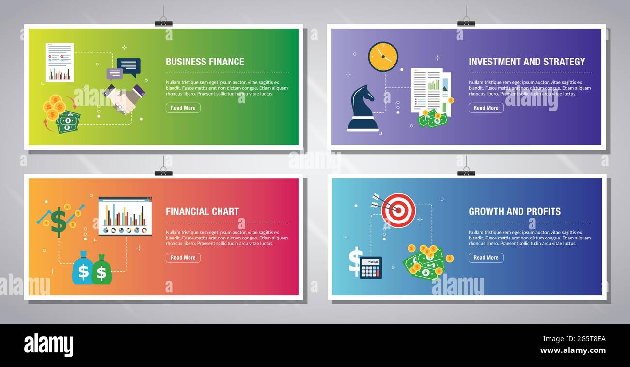 Web banners template in vector with icons of business finance ...