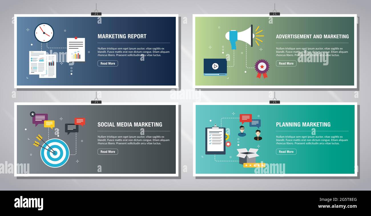 Web banners template in vector with icons of marketing report ...