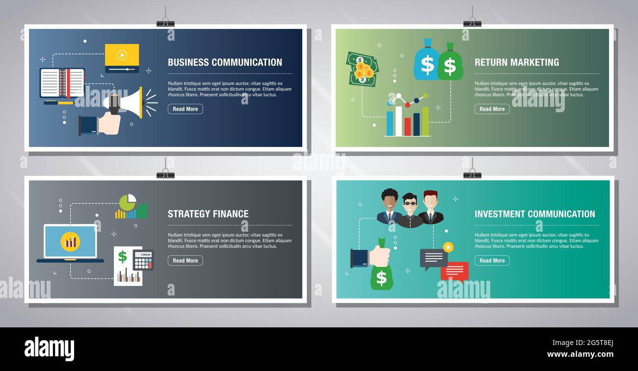 Web banners template in vector with icons of business communication ...