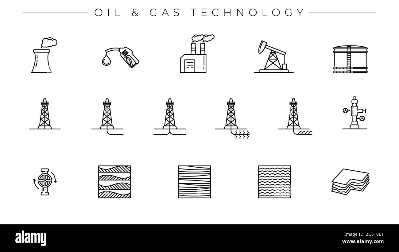Oil and Gas Technology concept line style vector icons set Stock Vector ...