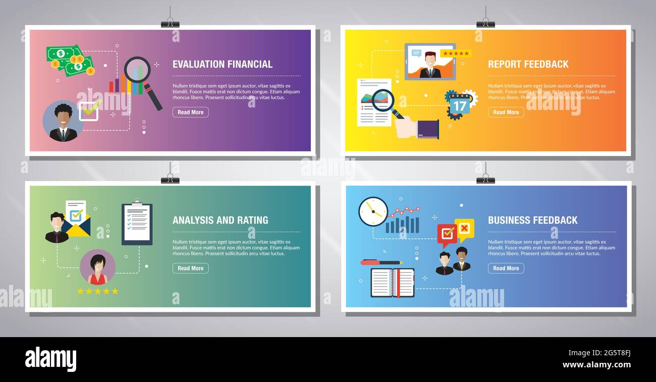 Web banners template in vector with icons of evaluation financial ...