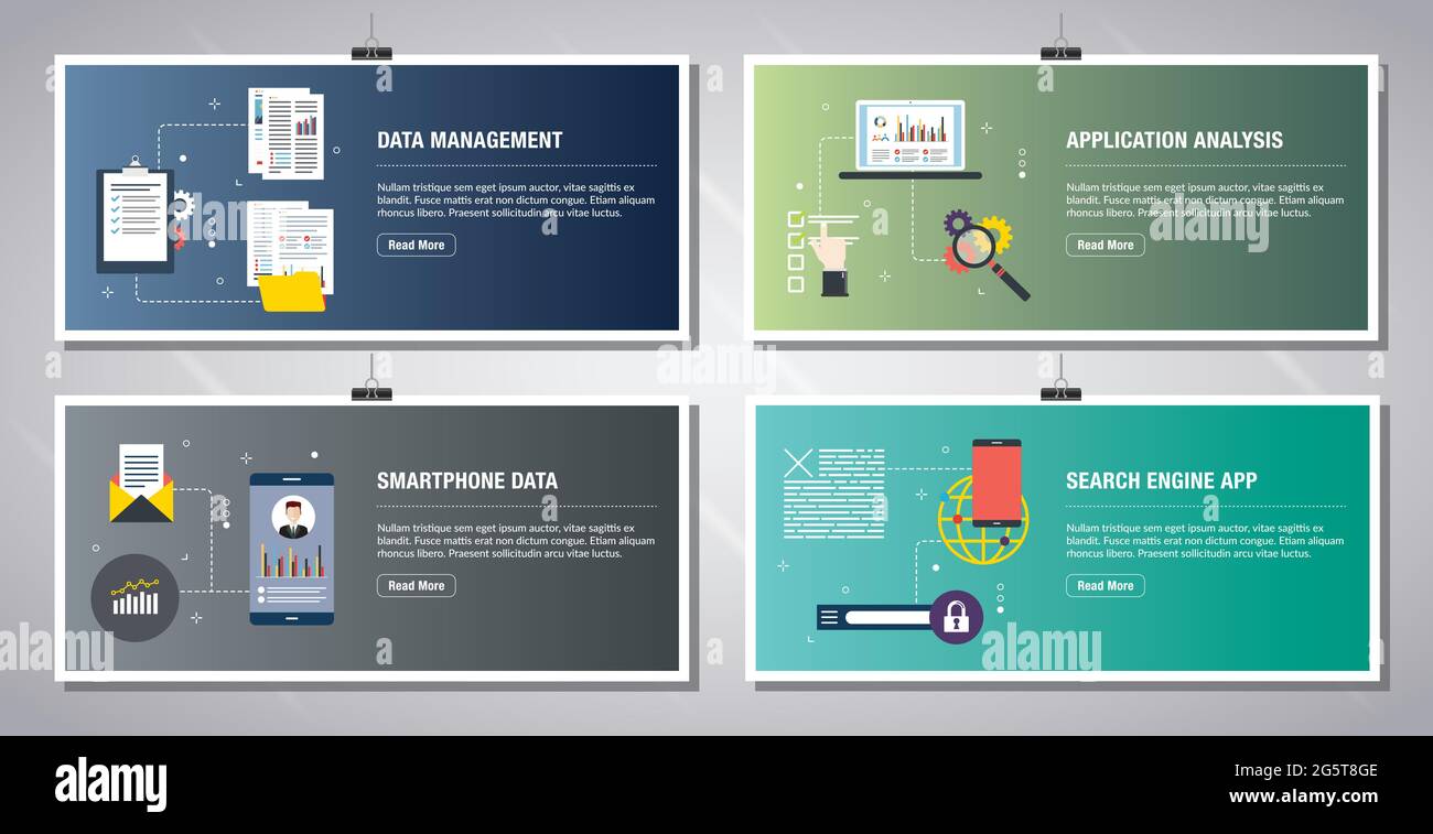 Web banners template in vector with icons of data management ...
