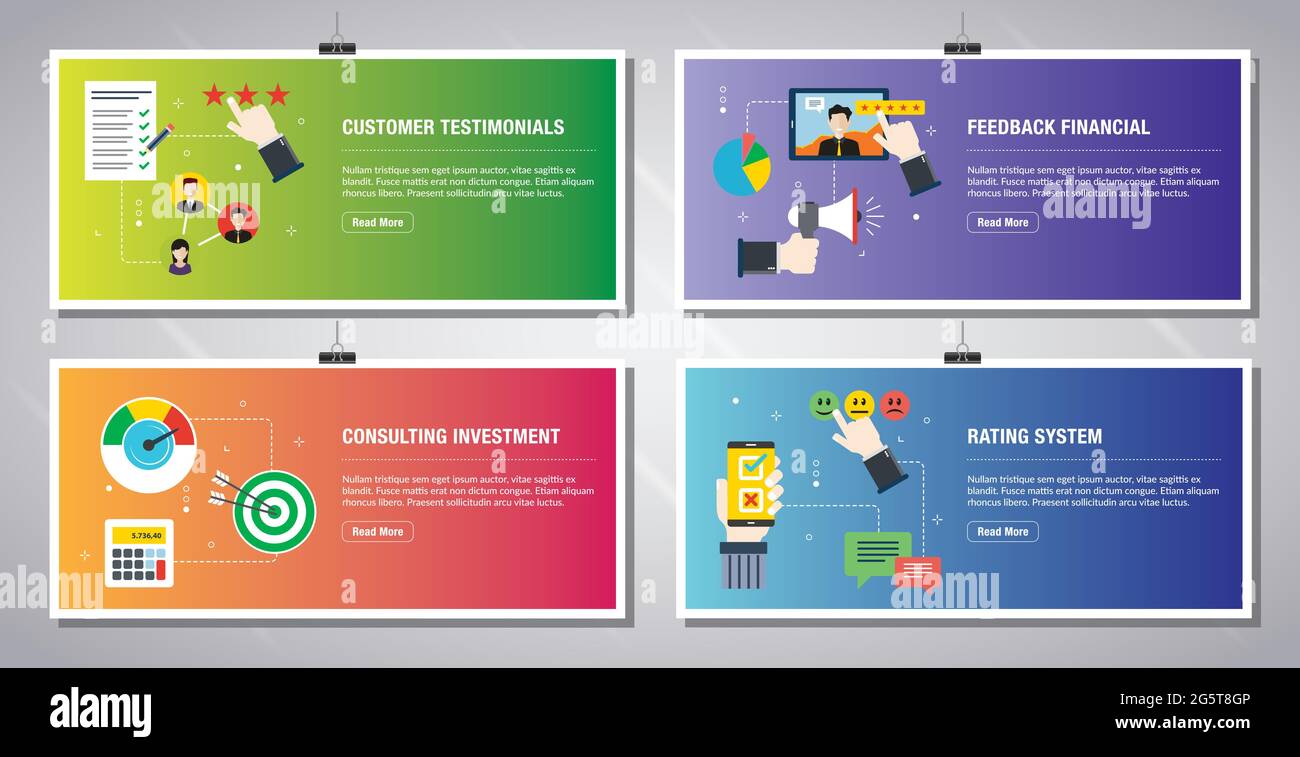 Web banners template in vector with icons of customer testimonials ...