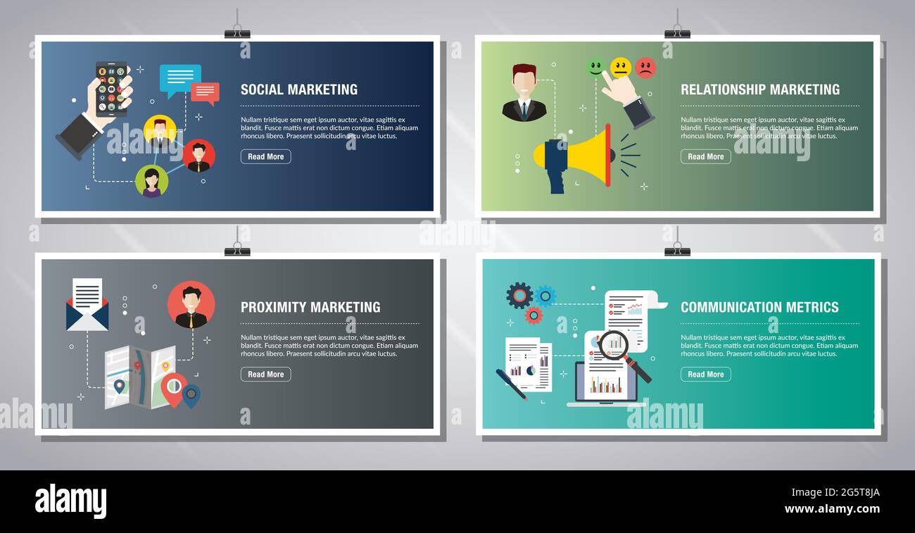 Web banners template in vector with icons of social marketing ...