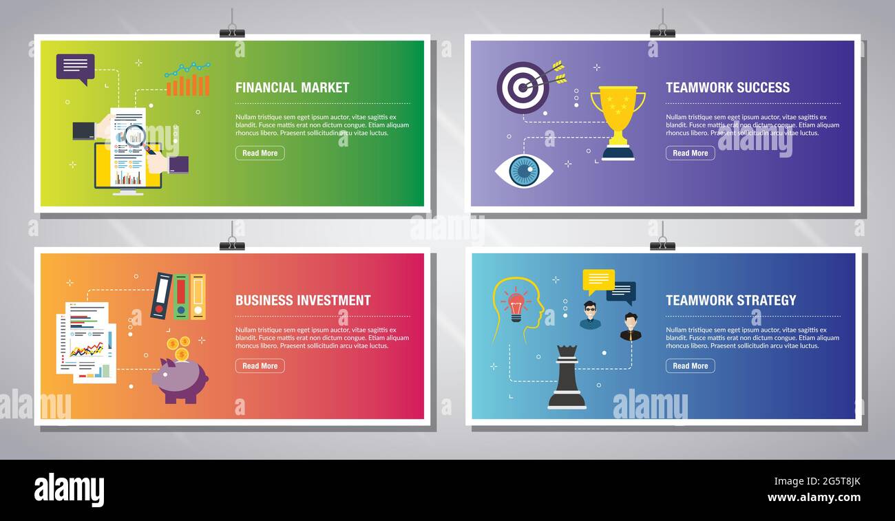 Web banners template in vector with icons of financial market, teamwork ...