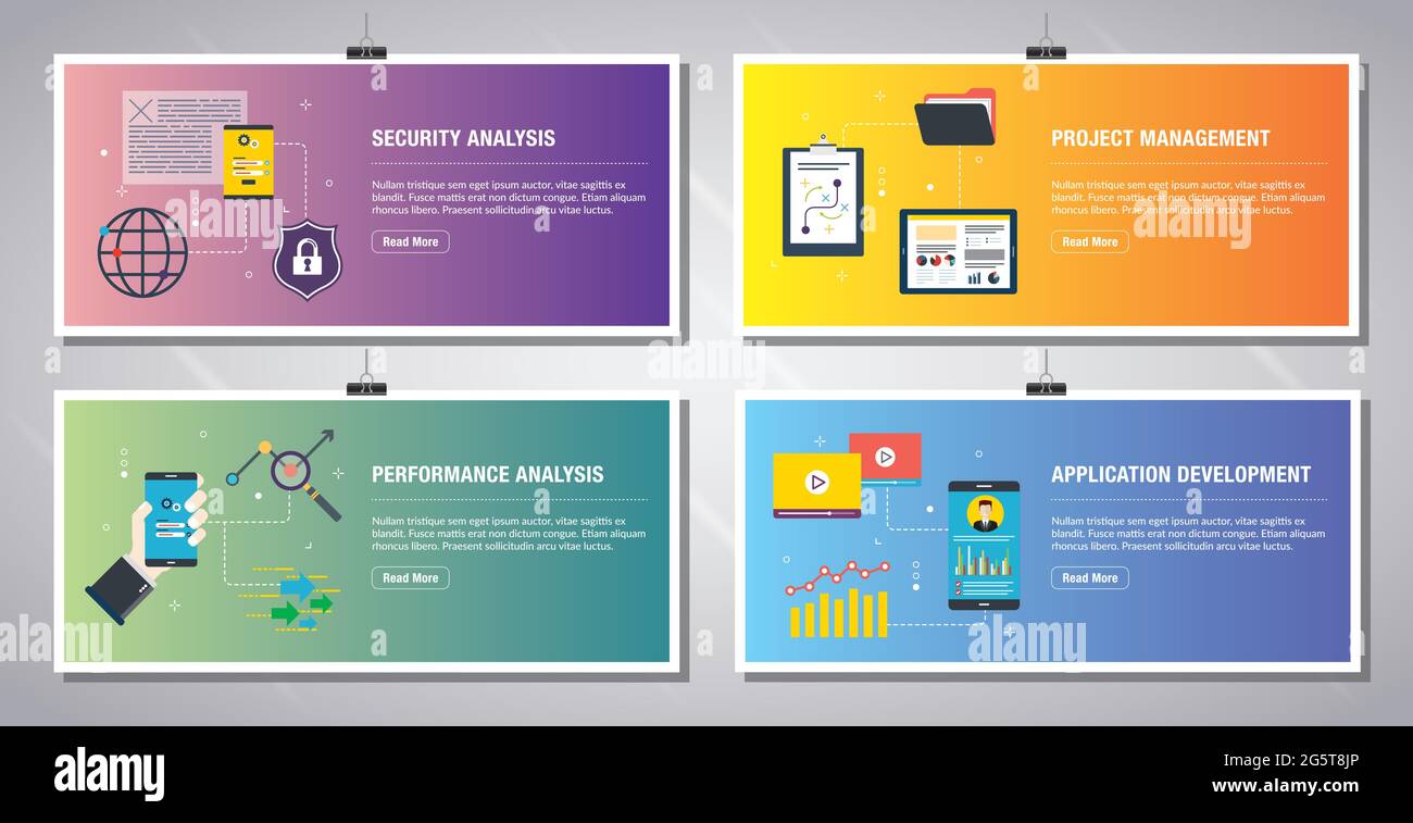 Web banners template in vector with icons of security analysis, project ...