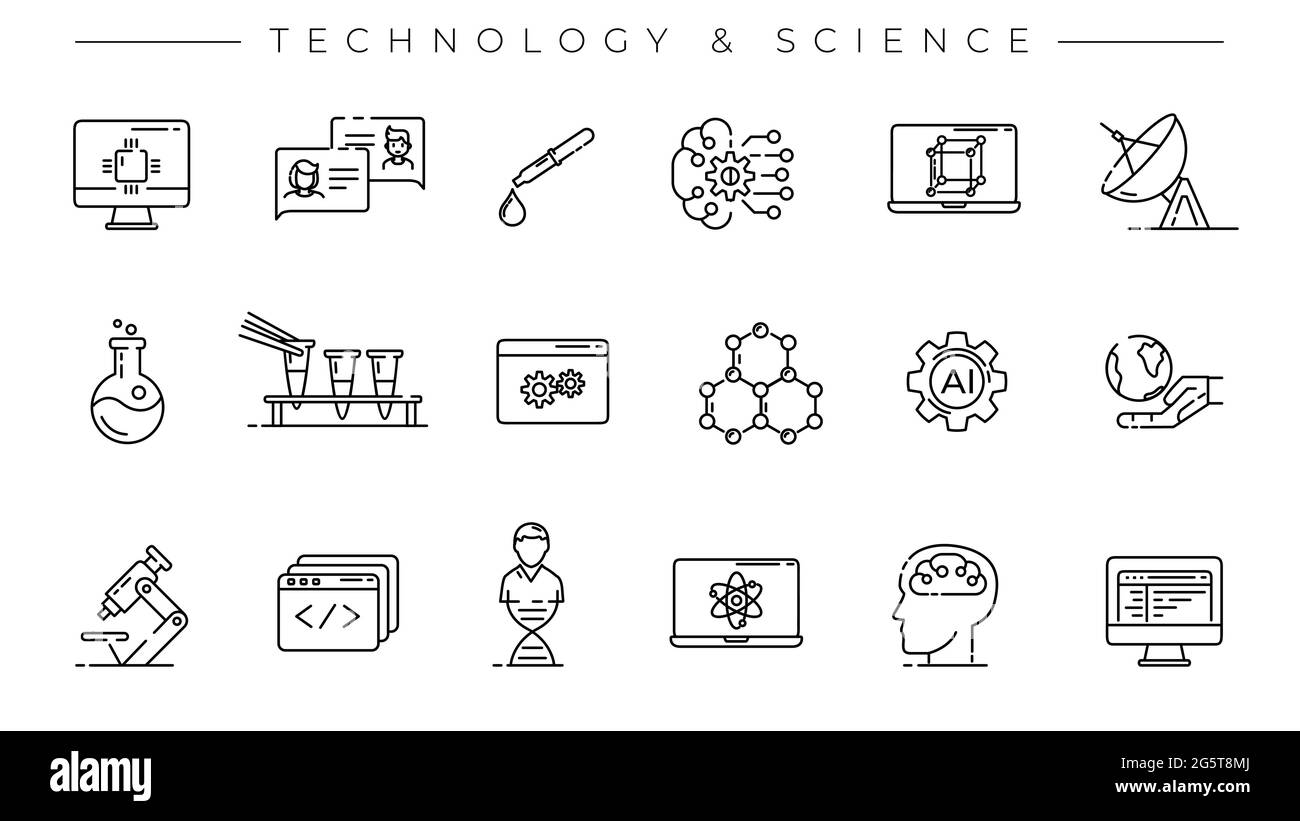 Technology and Science concept line style vector icons set Stock Vector ...