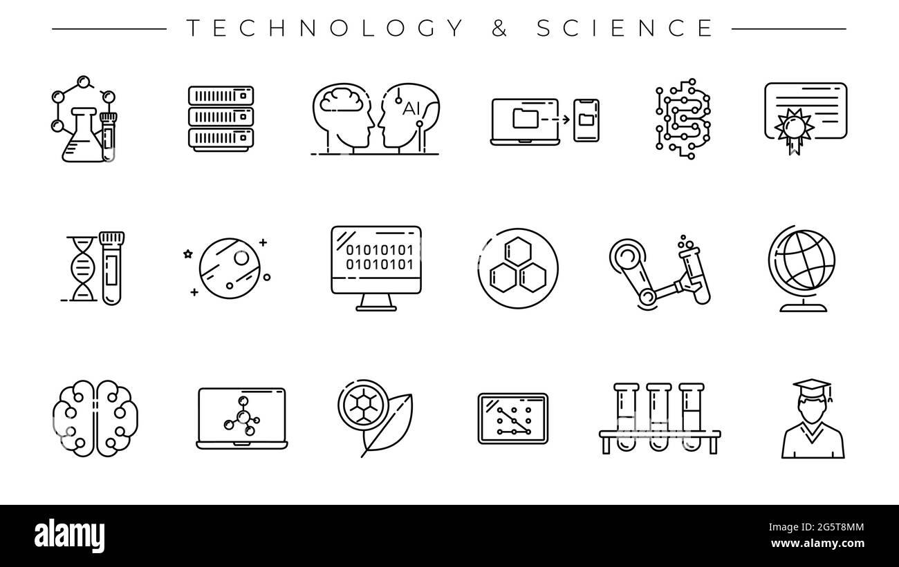 Technology and Science concept line style vector icons set Stock Vector ...