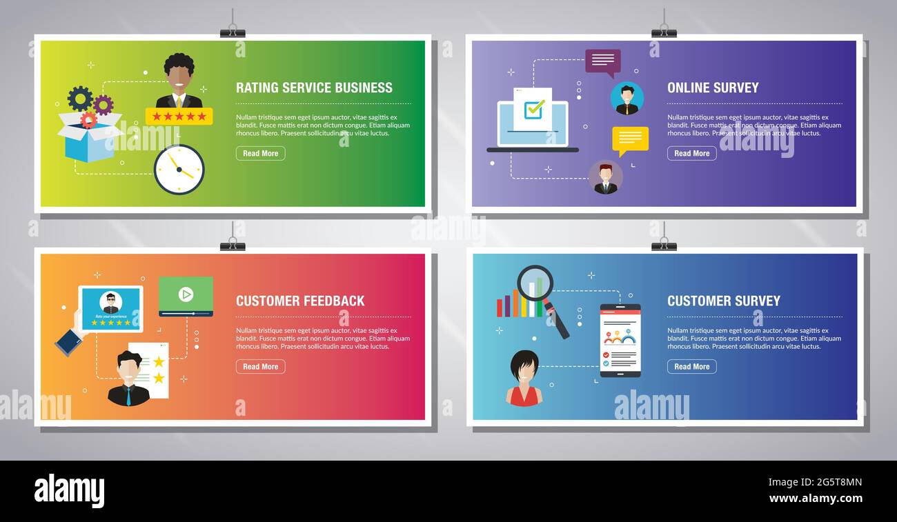 Web banners template in vector with icons of rating service business ...