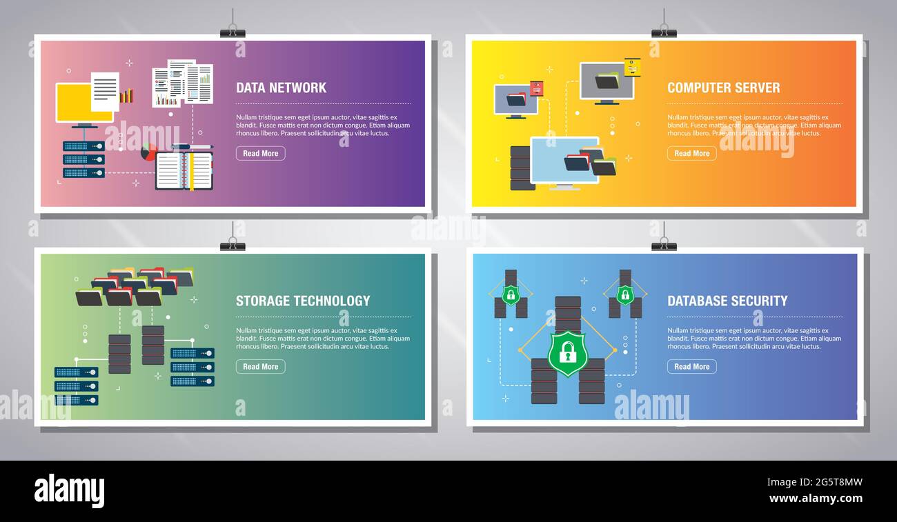 Web banners template in vector with icons of data network, computer ...