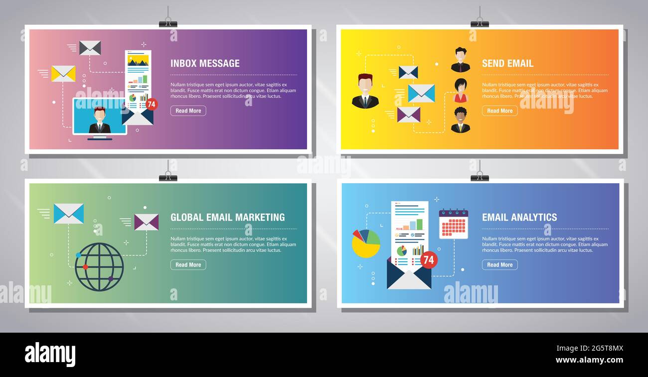 Web banners template in vector with icons of inbox message, send email ...