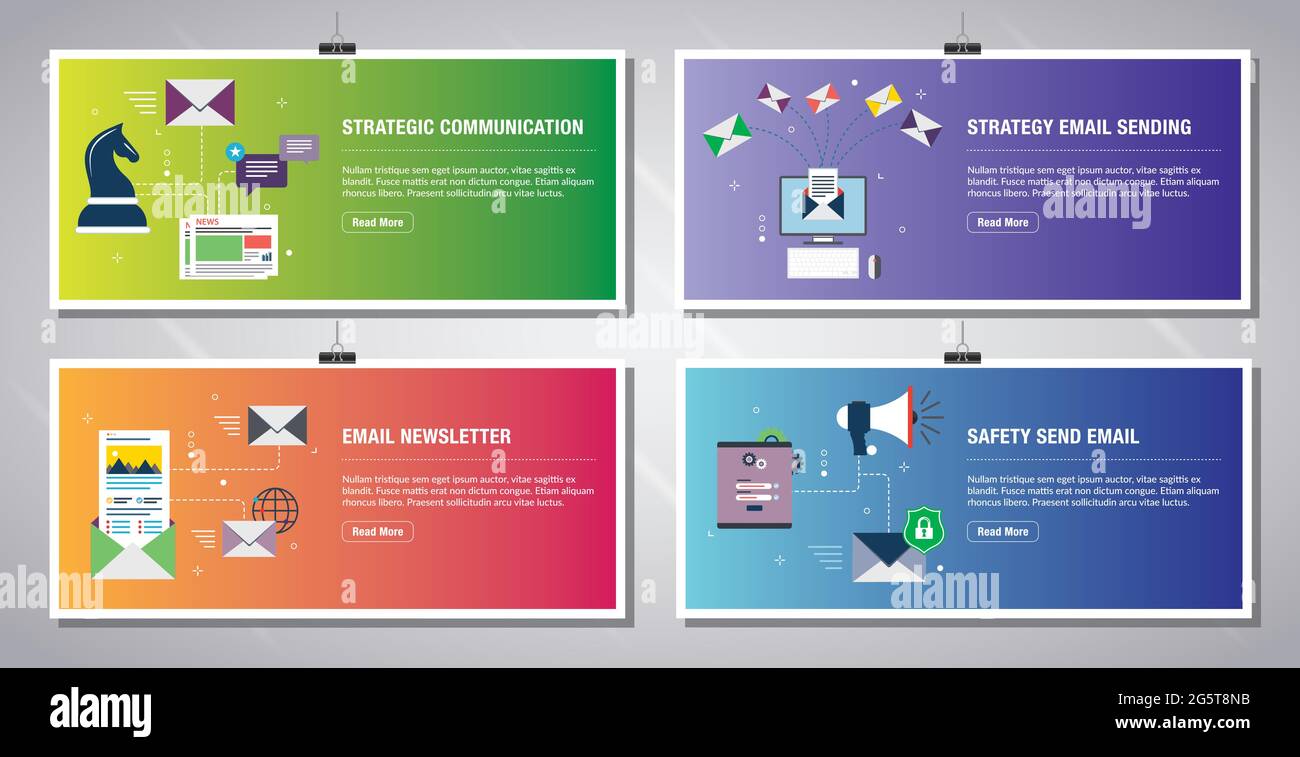 Web banners template in vector with icons of communication, strategy ...