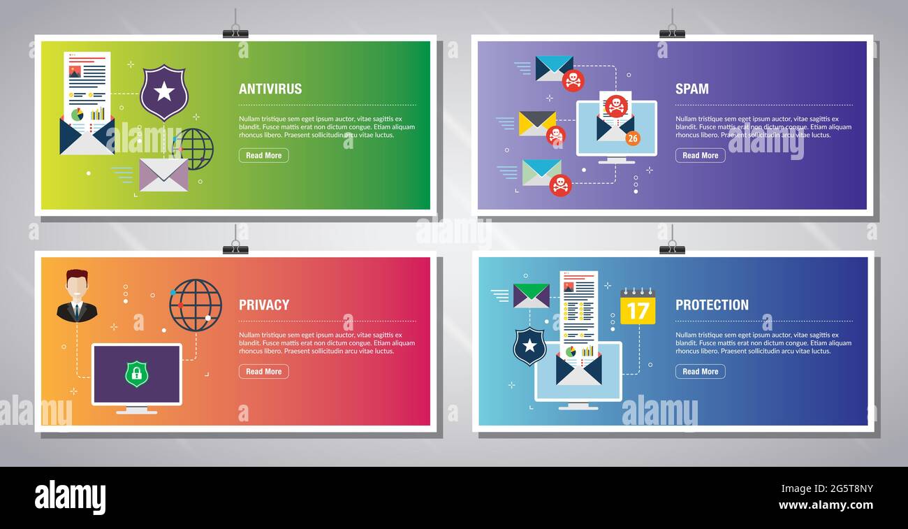 Web banners template in vector with icons of antivirus for protection ...