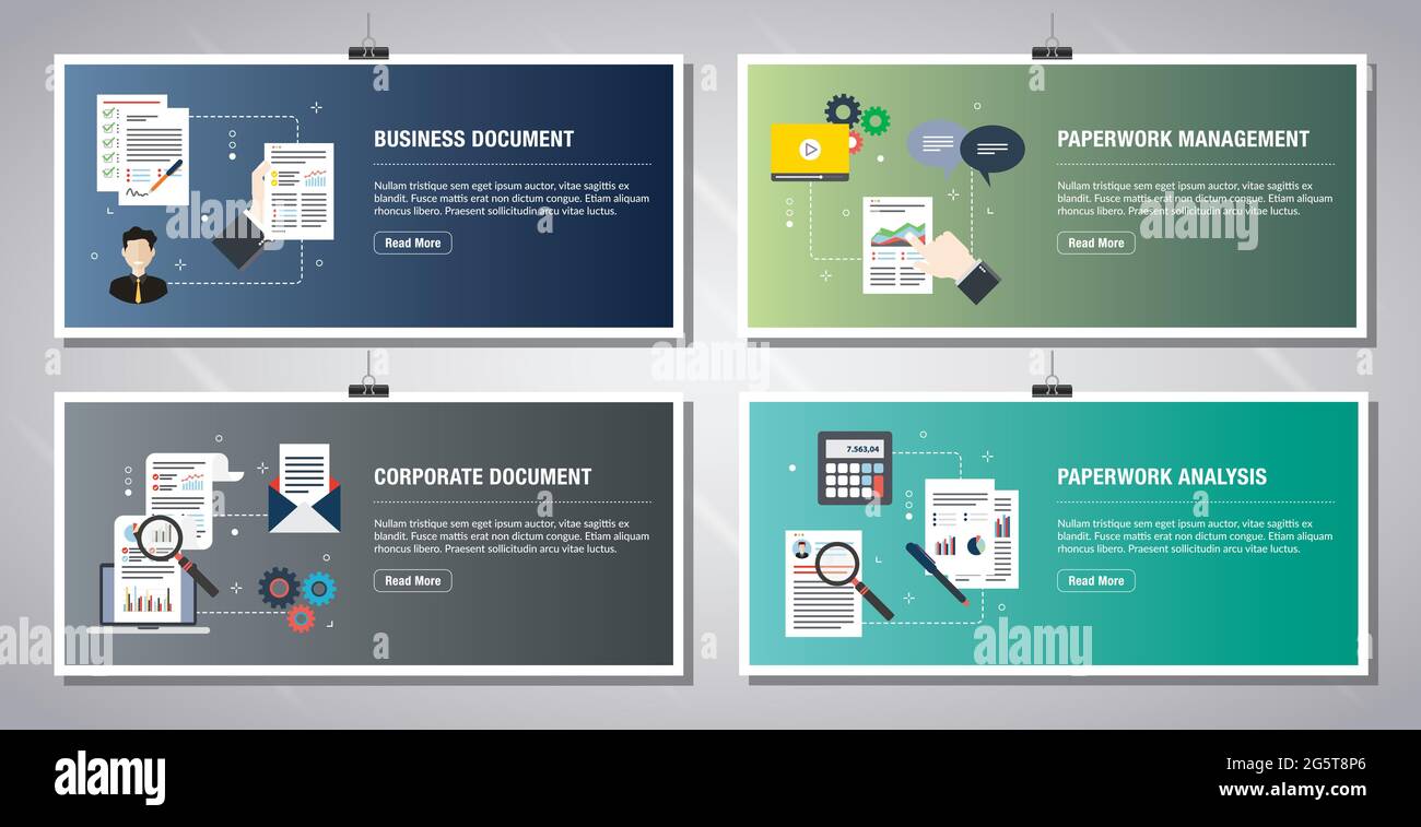 Web banners template in vector with icons of business document ...