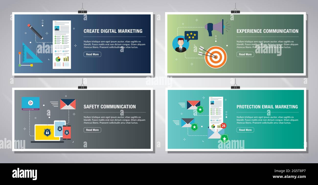 Web banners template in vector with icons of digital marketing ...