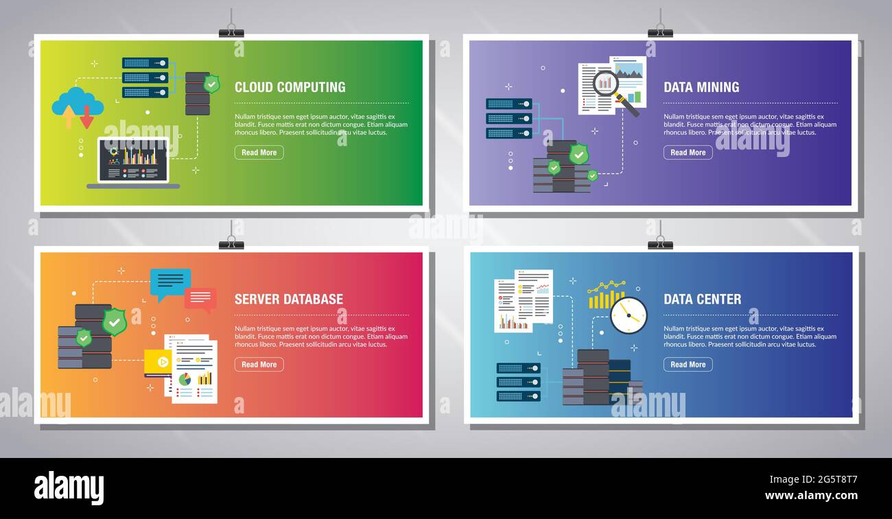 Web banners template in vector with icons of cloud computing, data mining, server database and ...