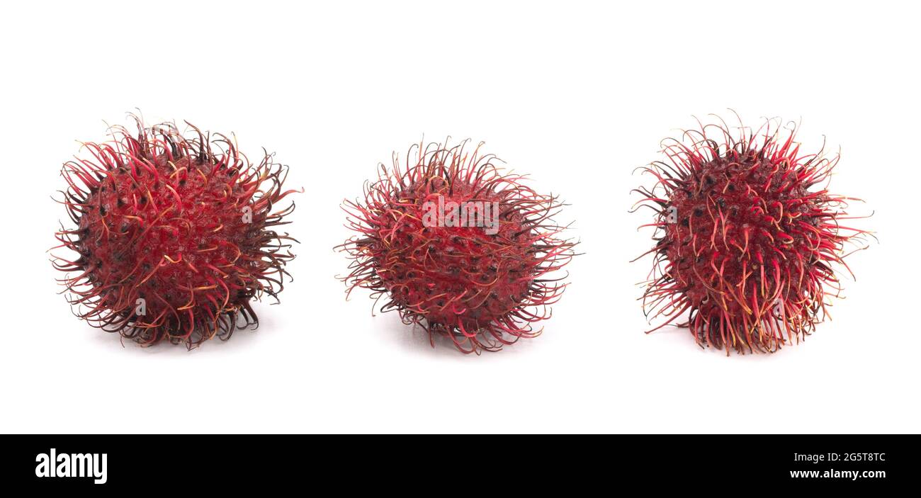 A Group of Fresh Red Rambutan Isolated on a White Background Stock ...