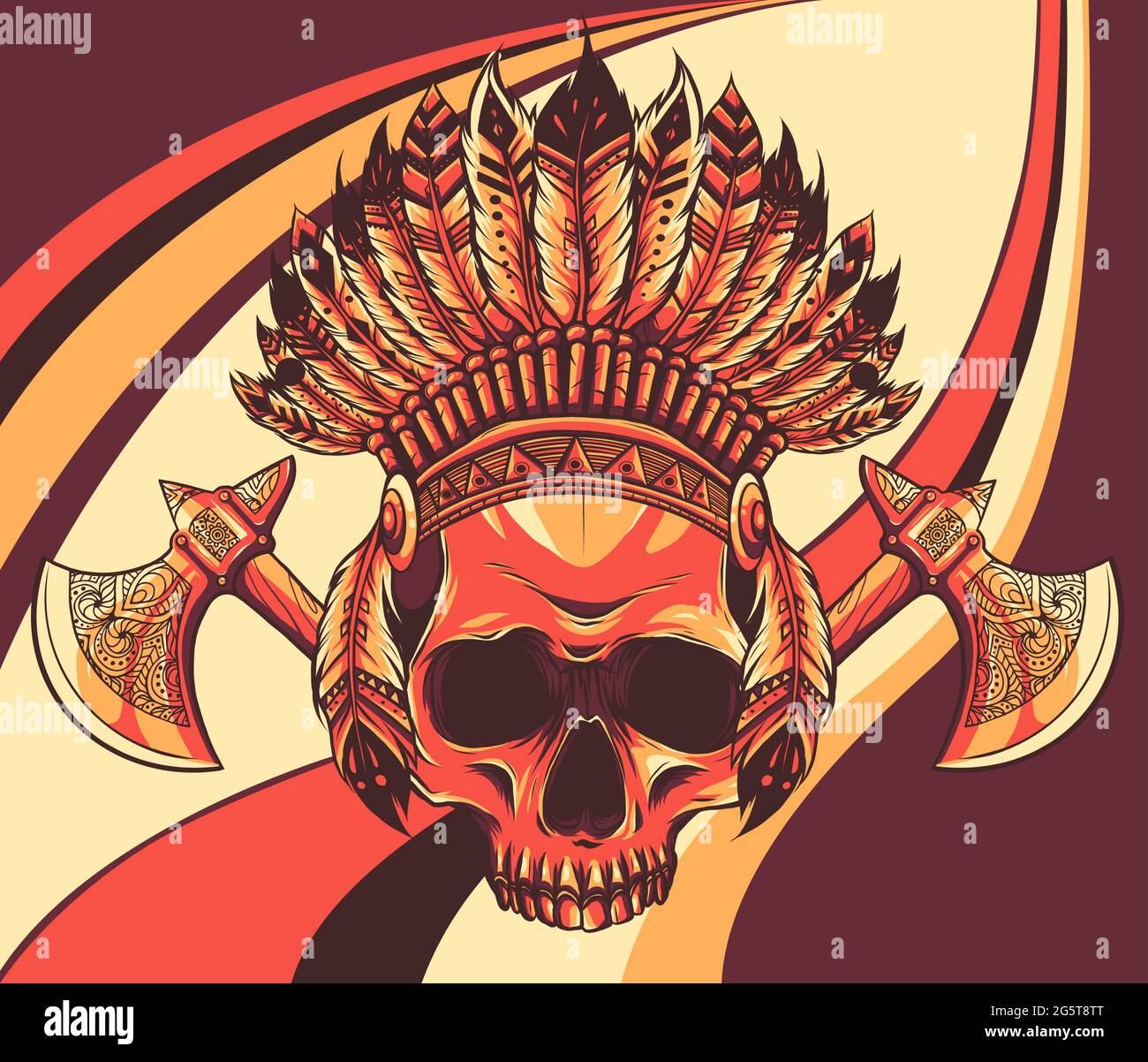 Vector illustration of Indian skull and tomahawk Stock Vector Image ...
