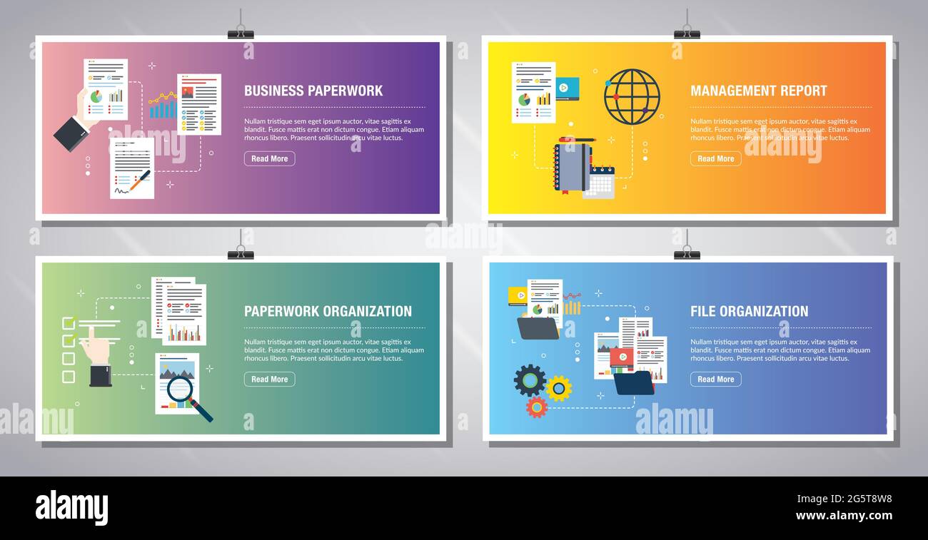 Web banners template in vector with icons of business paperwork ...