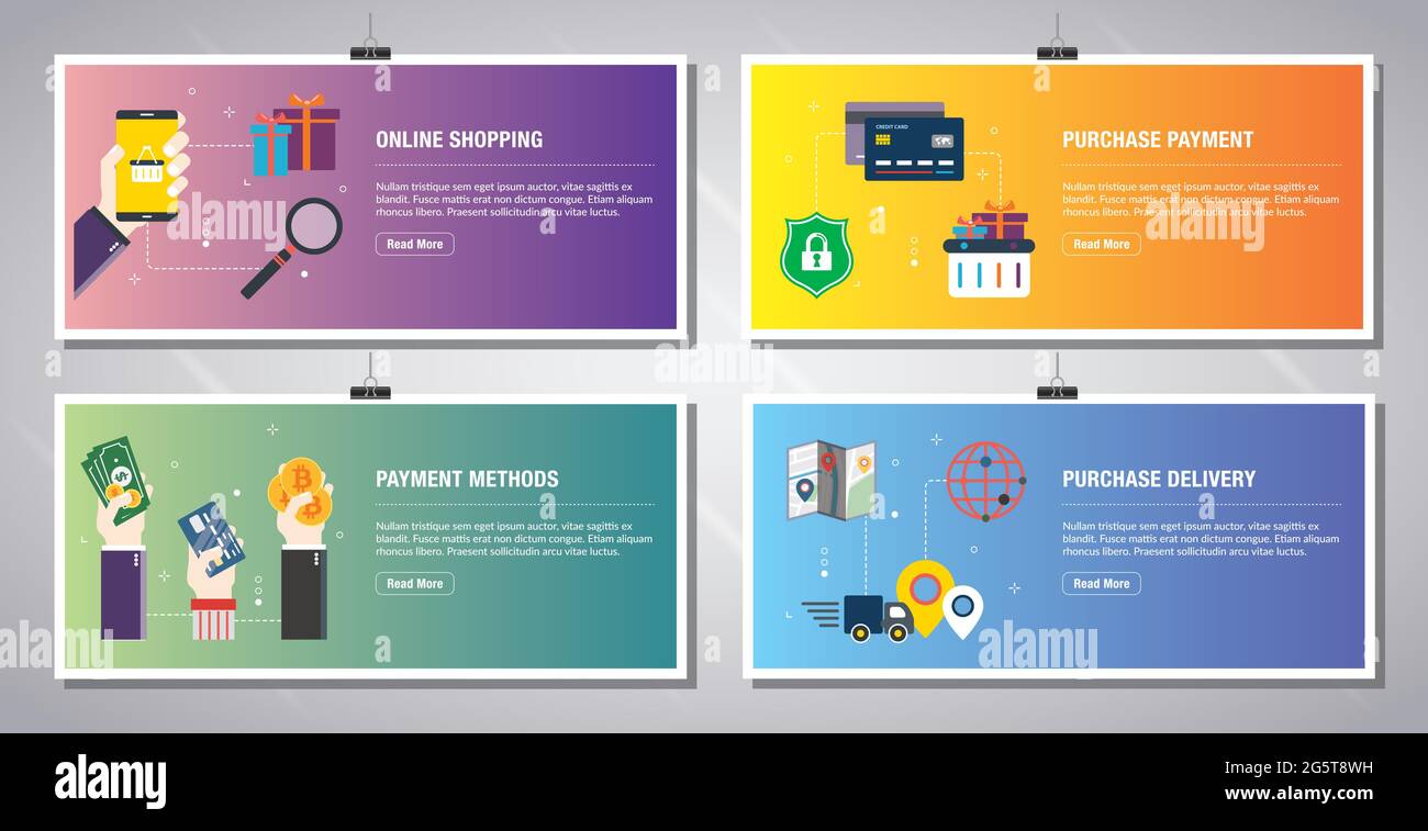 Web banners template in vector with icons of online shopping, purchase ...