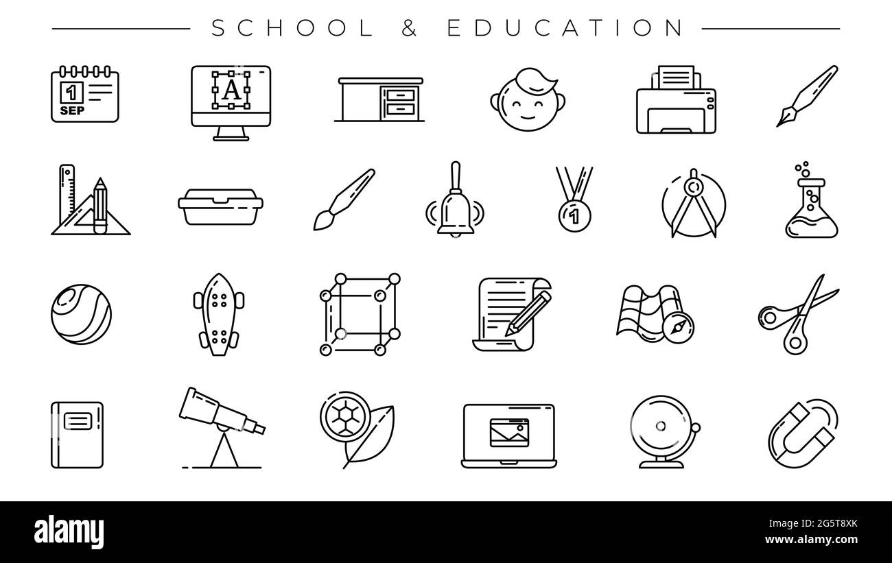 School desk line icon Black and White Stock Photos & Images - Alamy