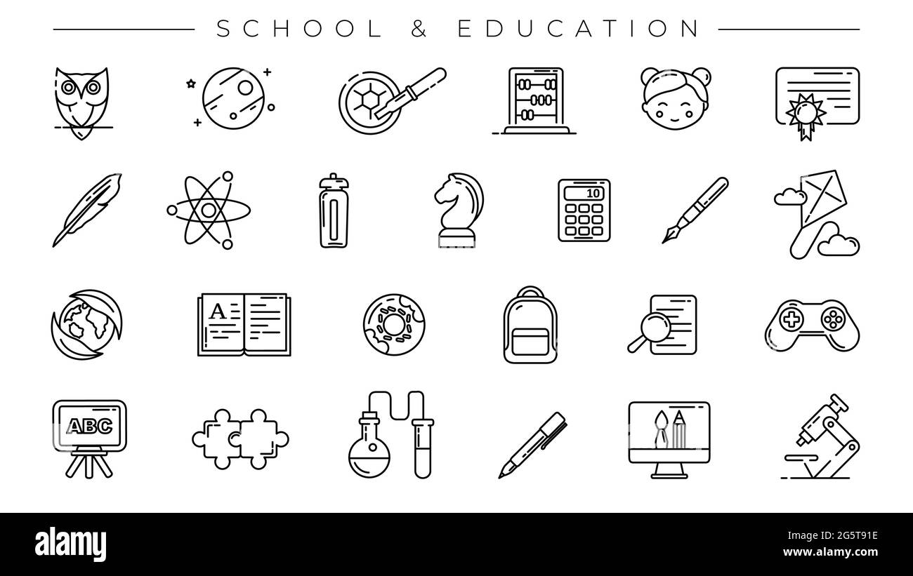School and Education concept line style vector icons set Stock Vector ...