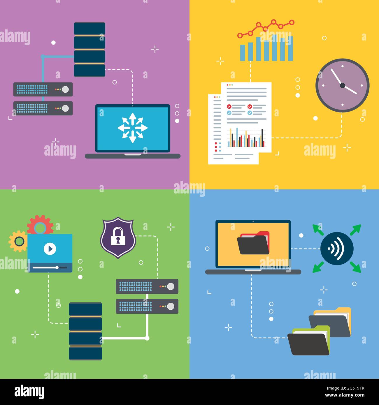Computer, network, wireless, connection, server and data icons. Concepts of computer network ...